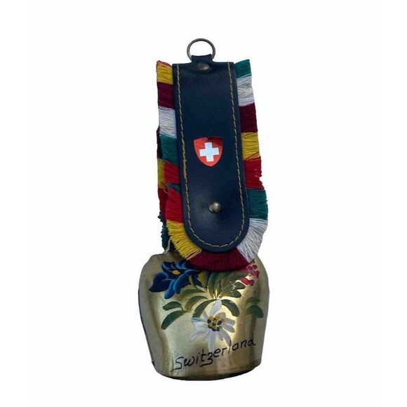 Swiss | Accents | Vintage Swiss Cow Bell Leather Strap Colorful Fringe ...